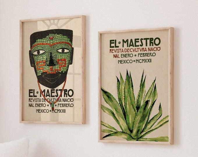 Mexican Poster Sets, Mexican Wall Art Decor, Floral Wall Print, Mexican ...