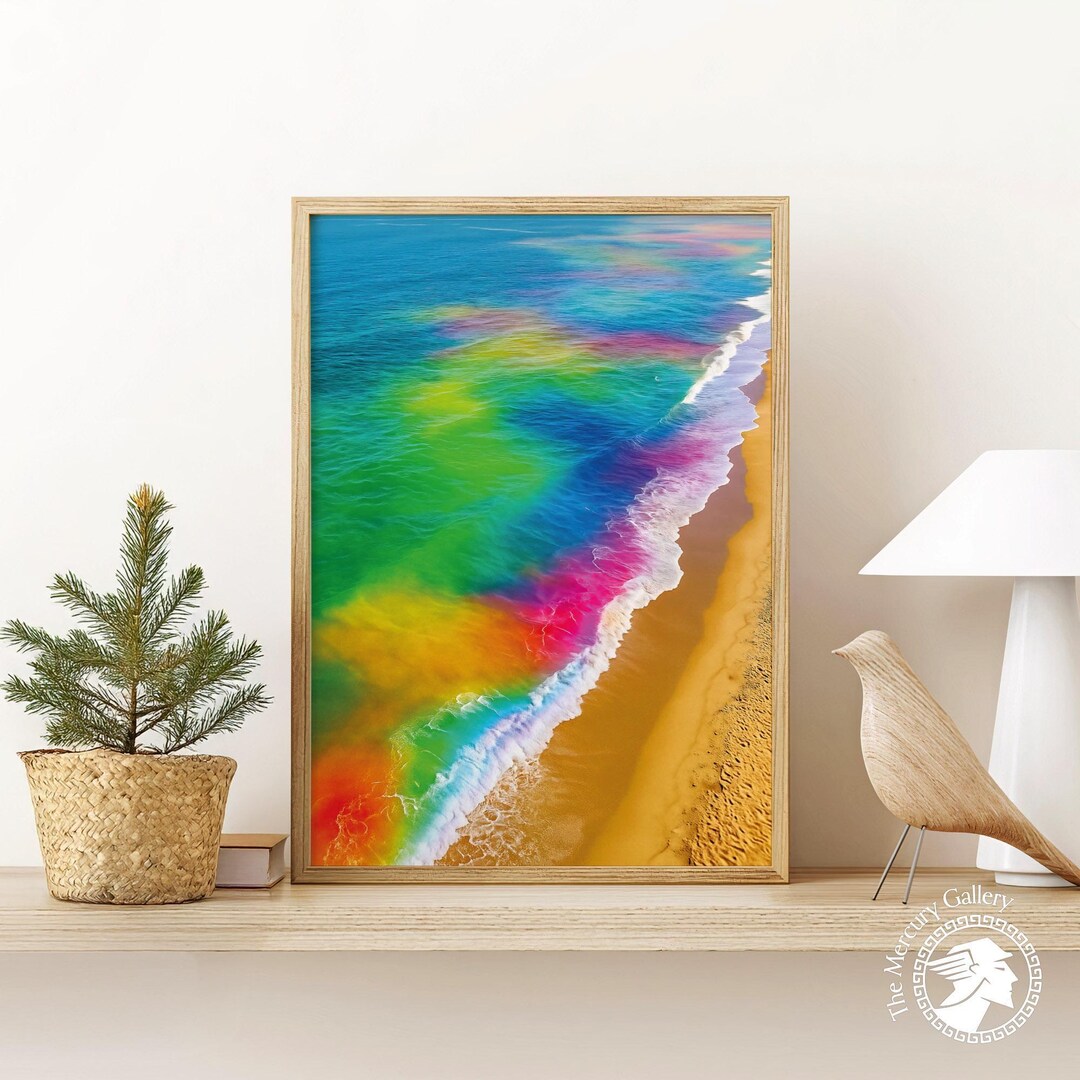 Abstract Rainbow Ocean Poster Colorful Coastal Wall Art - Etsy