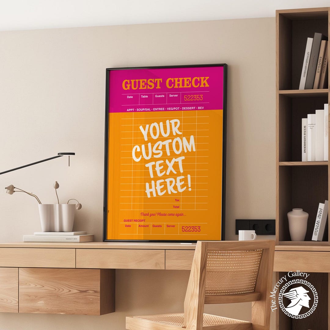 Custom Guest Check Poster – Bright Personalized Retro Diner Wall Art in ...