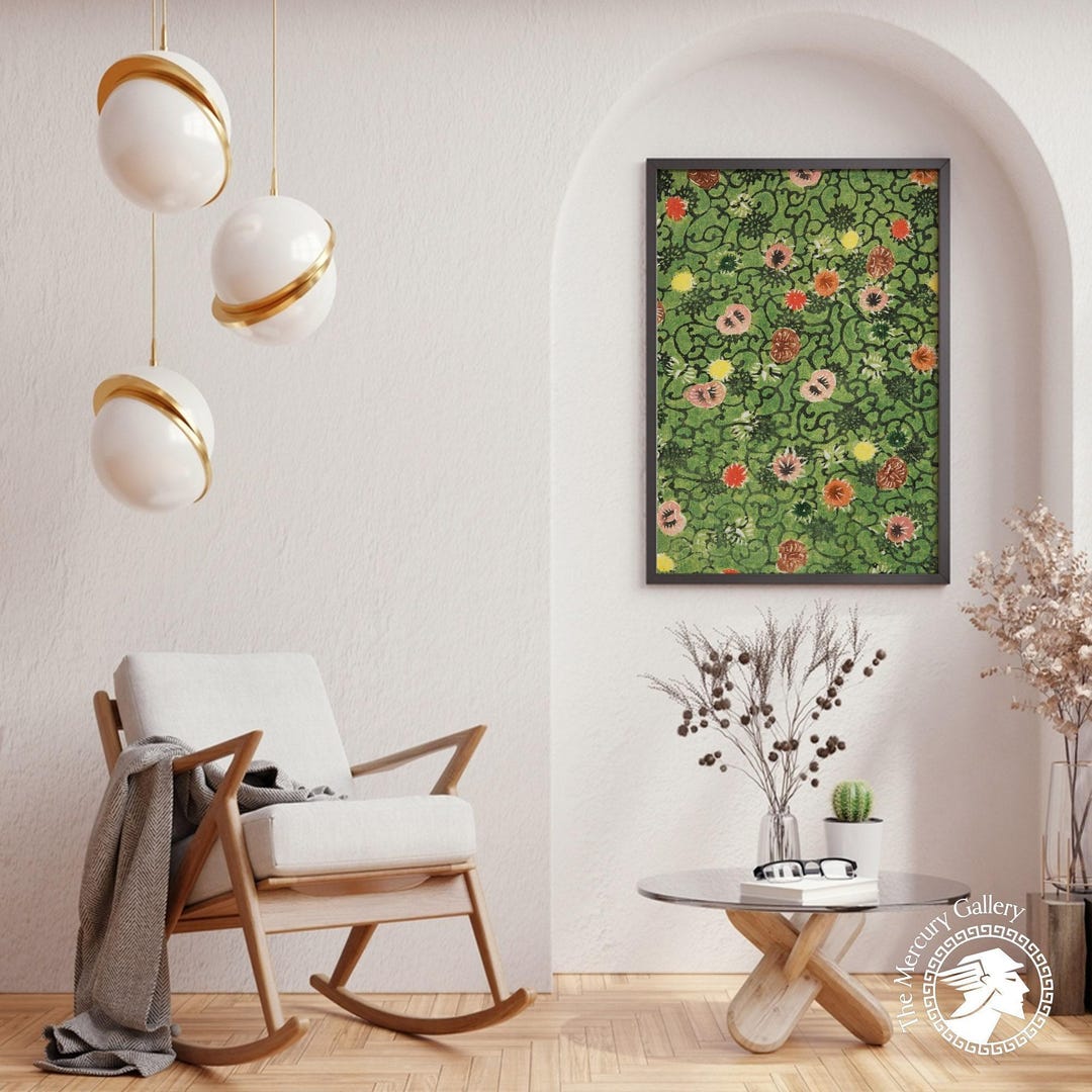 Bingata Blossom Art Print, Green Floral Pattern, Vintage Flower - Etsy
