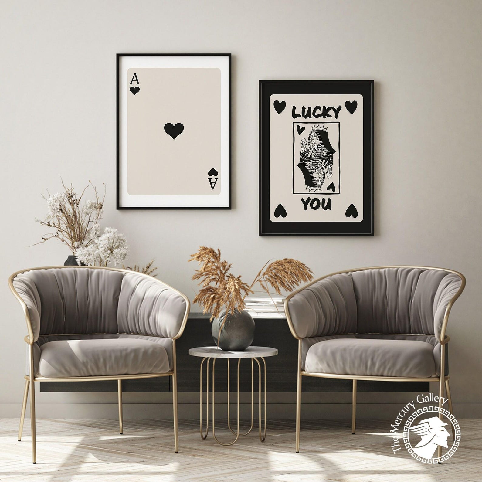 Black Ace Card Poster, Lucky You Print Set of 2, Retro Trendy Aesthetic ...