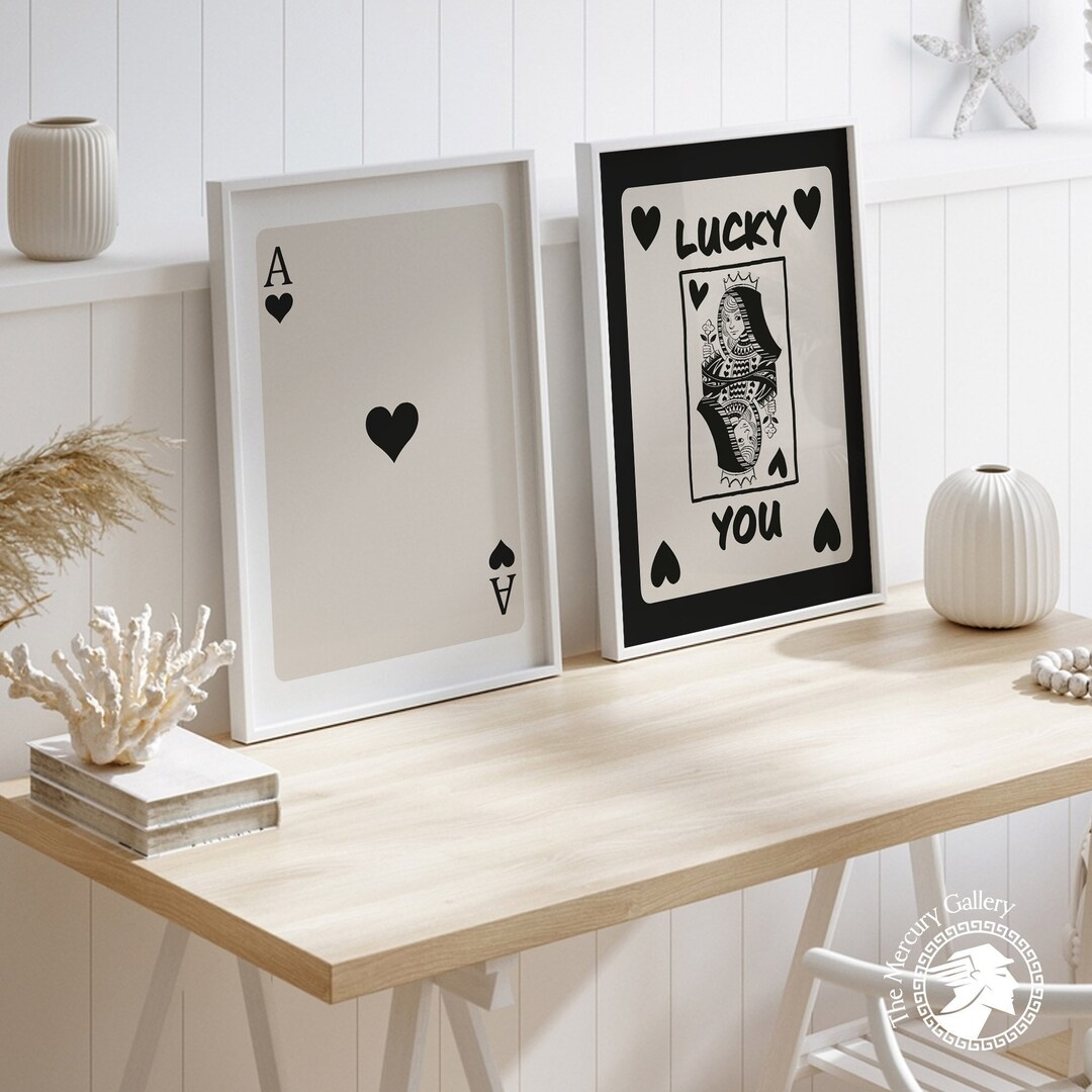 Black Ace Card Poster, Lucky You Print Set of 2, Retro Trendy Aesthetic ...