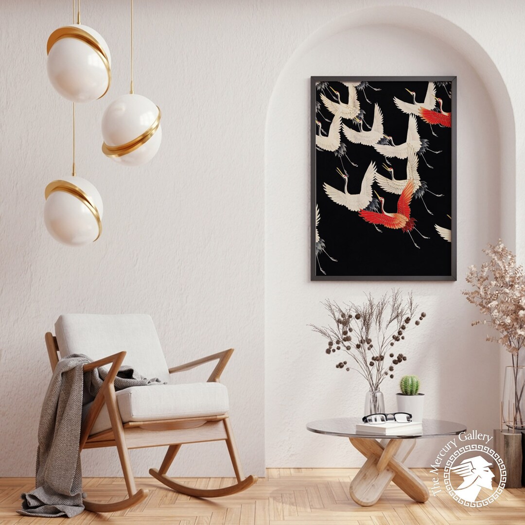 Flying Birds Poster, Flying Cranes, Vintage Animal Poster, Wall Gallery ...