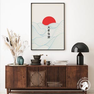 Japanese Sunset Print, Ocean Sunset Poster, Waves Line Art Print ...