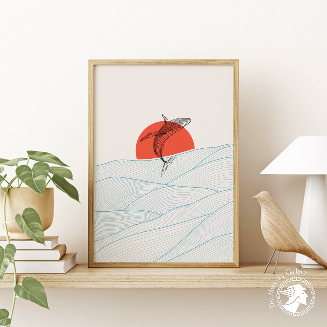 Humpback Whale Breaching Drawing Wall Art, Whale Line Art, Whale Wall ...