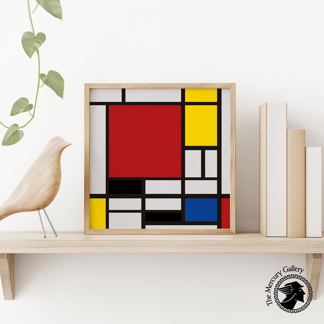 Piet Mondrian Square Grid Poster, Red Yellow Blue Modern Art Print ...