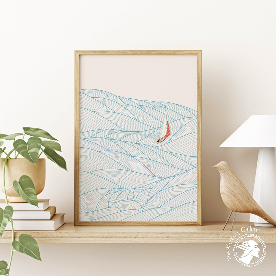 Sailboat on the Sea Poster Print, Seascape Art Poster, Ocean Wall Art ...