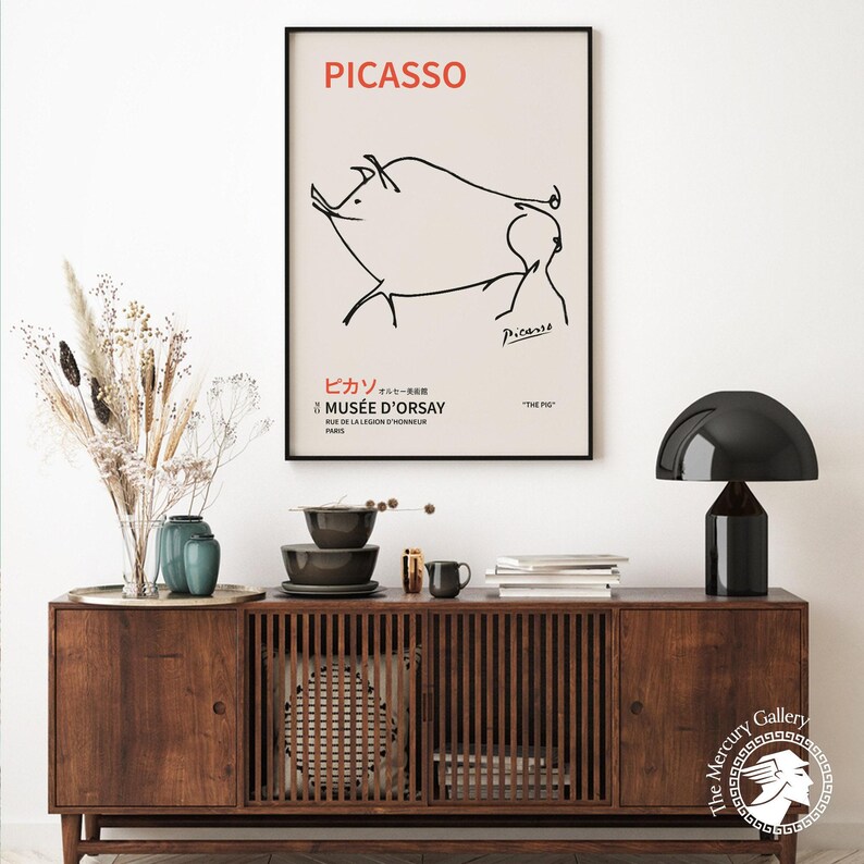 Picasso - Pig, Line Drawing Bedroom Art Print, Vintage Poster, High ...