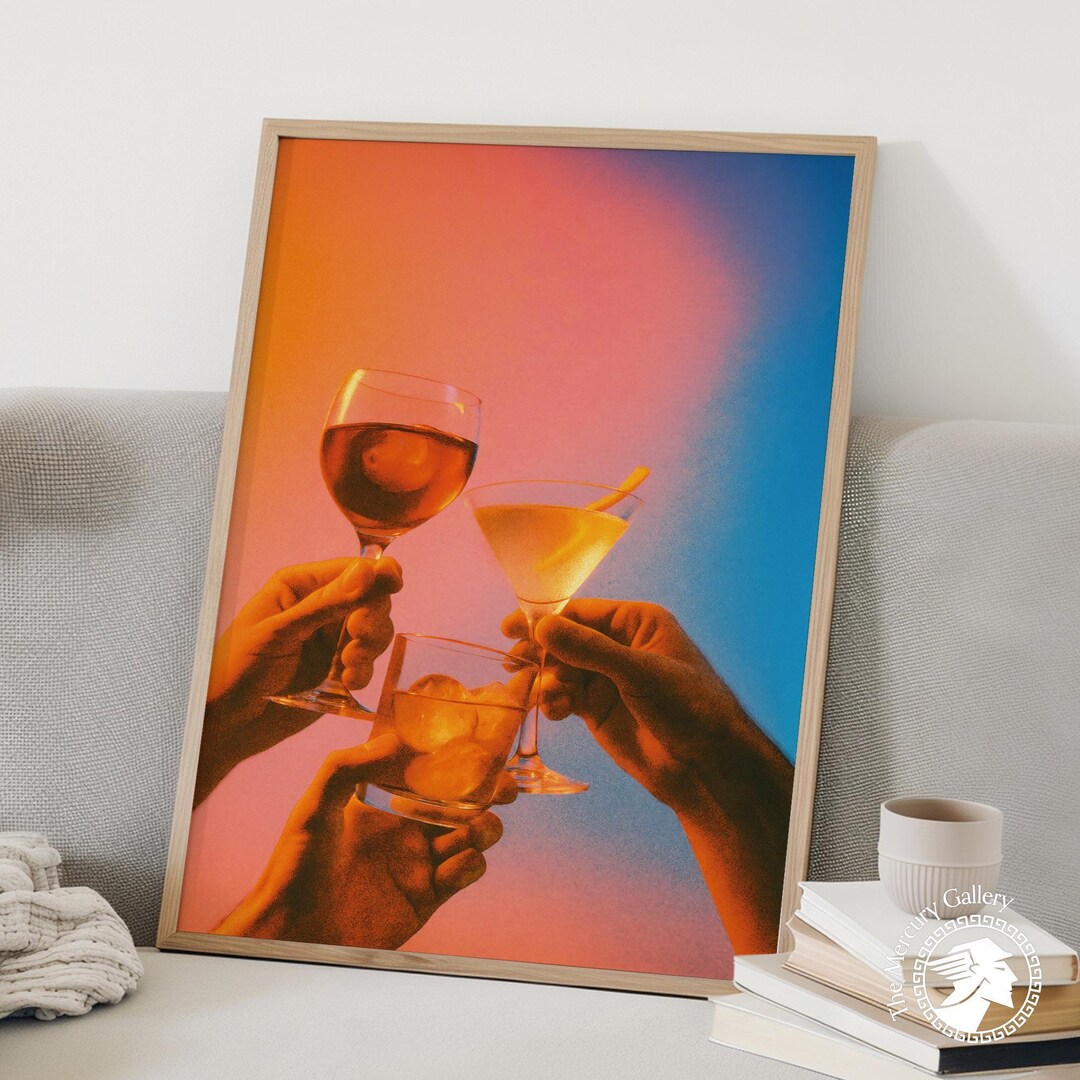 Colorful Cocktail Trio Art Print – Retro Glow Drink Poster – Modern Bar ...