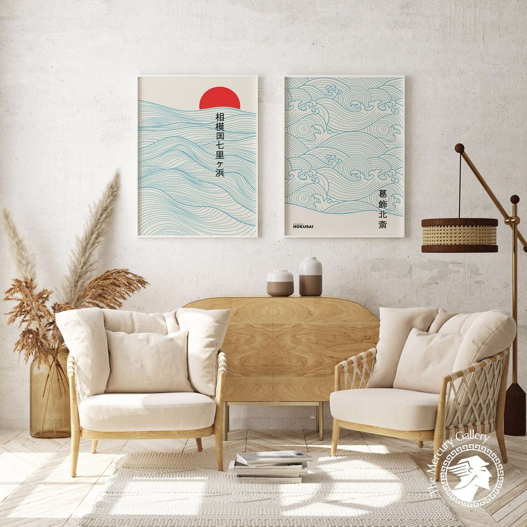 Set of 2 Japanese Posters Hokusai Great Wave Print Waves Print ...