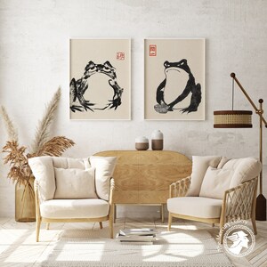 Japanese Set of 2 Frog Posters, Japanese Frog Prints, Japanese Decor ...