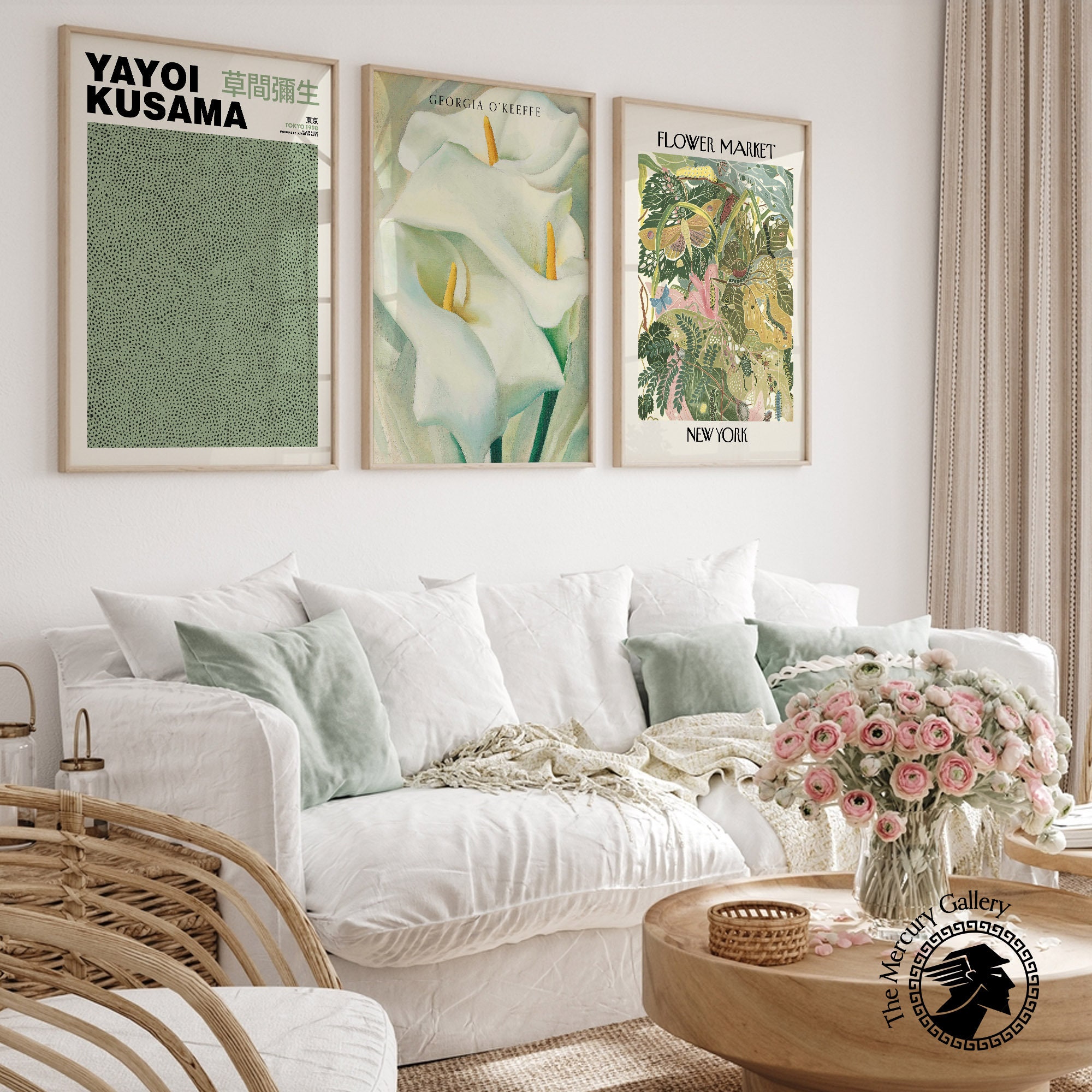 Set of 3 Green Wall Prints Green Botanical Prints Kusama - Etsy