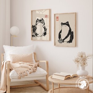 Japanese Set of 2 Frog Posters, Japanese Frog Prints, Japanese Decor ...