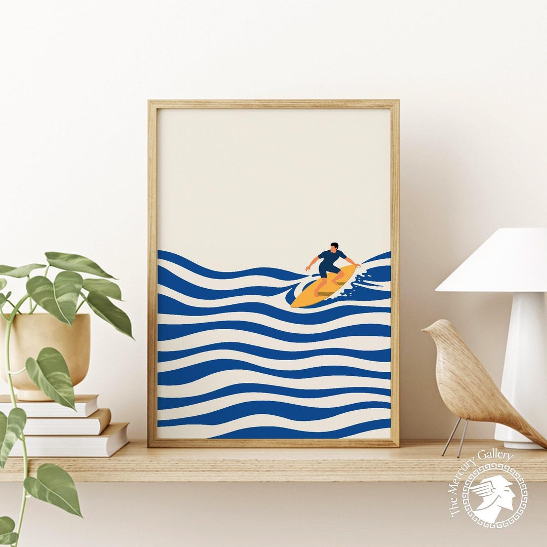 Minimal Surfing Illustration Poster Coastal Modern Wall Art - Etsy