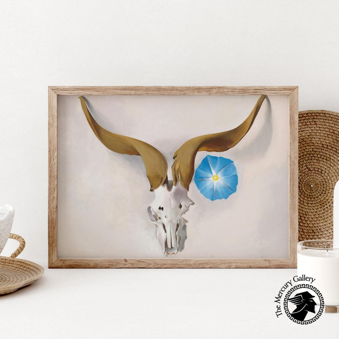 Ram's Head & Blue Morning Glory Print: Desert Animal Skull Wall Art - Etsy