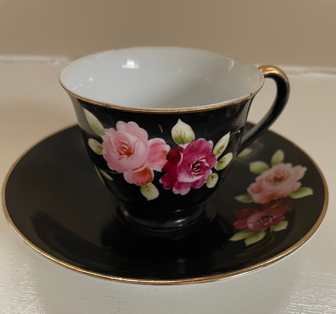 Chugai China - Black Teacup With Roses - Etsy