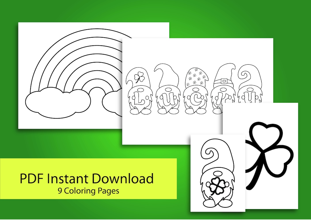 9 St Patrick's Day Gnome Coloring Pages | Kids Lucky Clover Activity ...