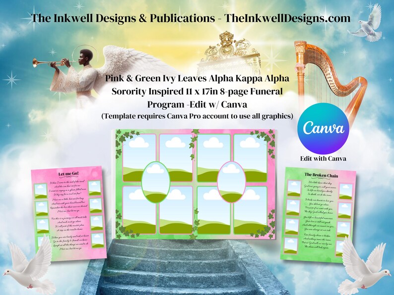 Elegant, Sophisticated Funeral Program Template, Canva Editable , Pink ...