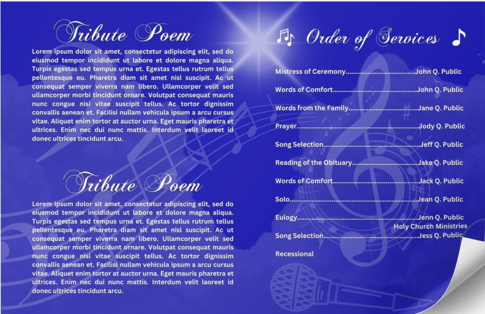 Royal Blue Music Lover Funeral Program Template - 8 Pgs. 11 X 17 - Etsy