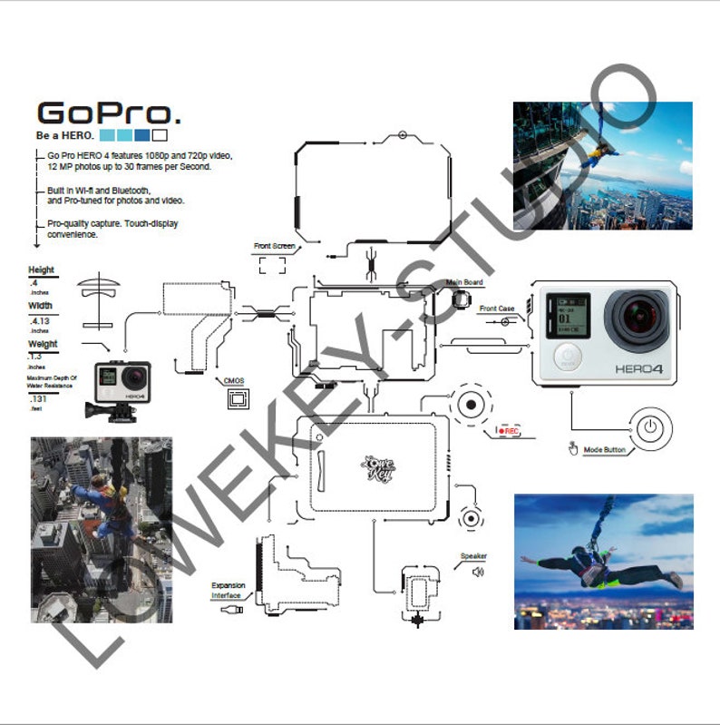 Gopro Hero 4 Teardown Template download Disassembled Art - Etsy
