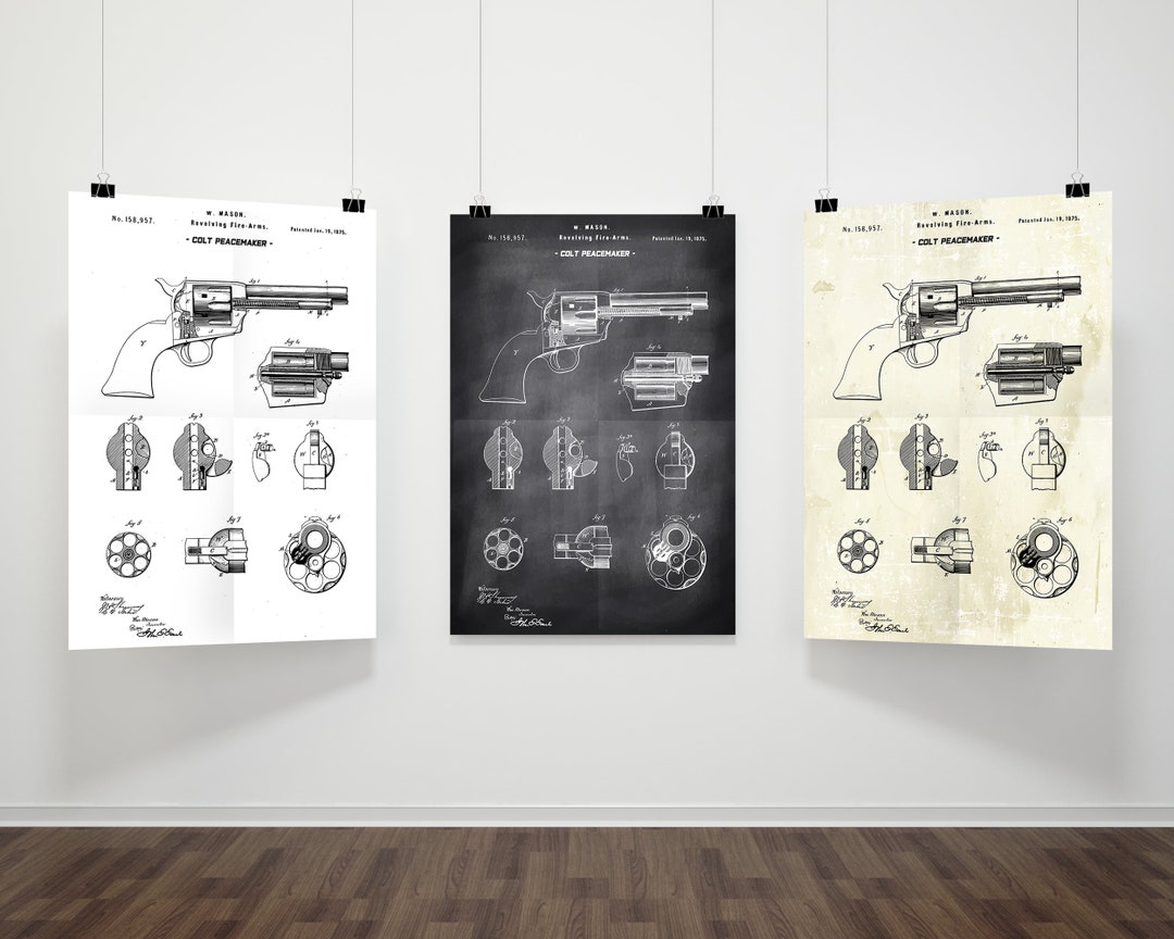 Colt Peacemaker Revolver Blueprint Patent Poster Digital Art - Etsy