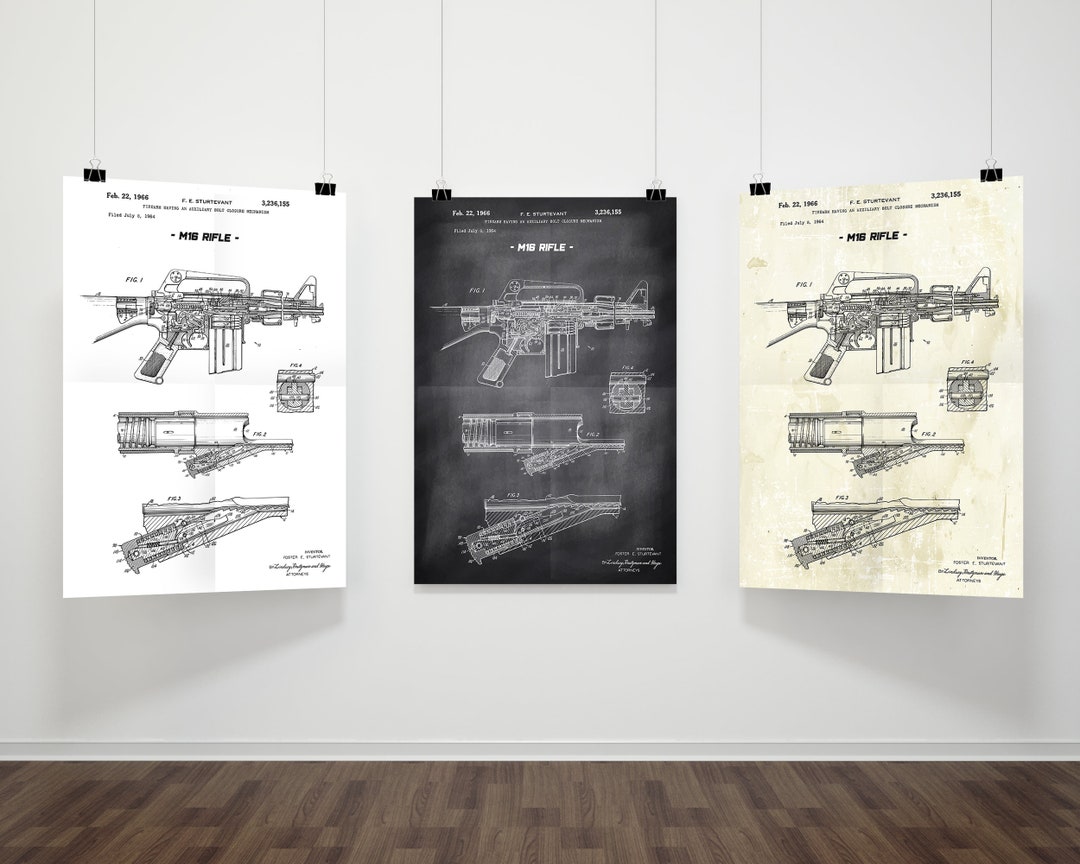 M16 Rifle Blueprint Patent Poster Digital Art Print Wall - Etsy