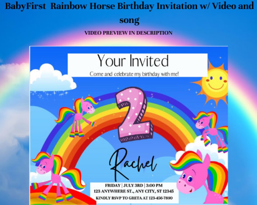 Invitación de cumpleaños de Babyfirst TV, Rainbow Horse, Babyfirst TV ...