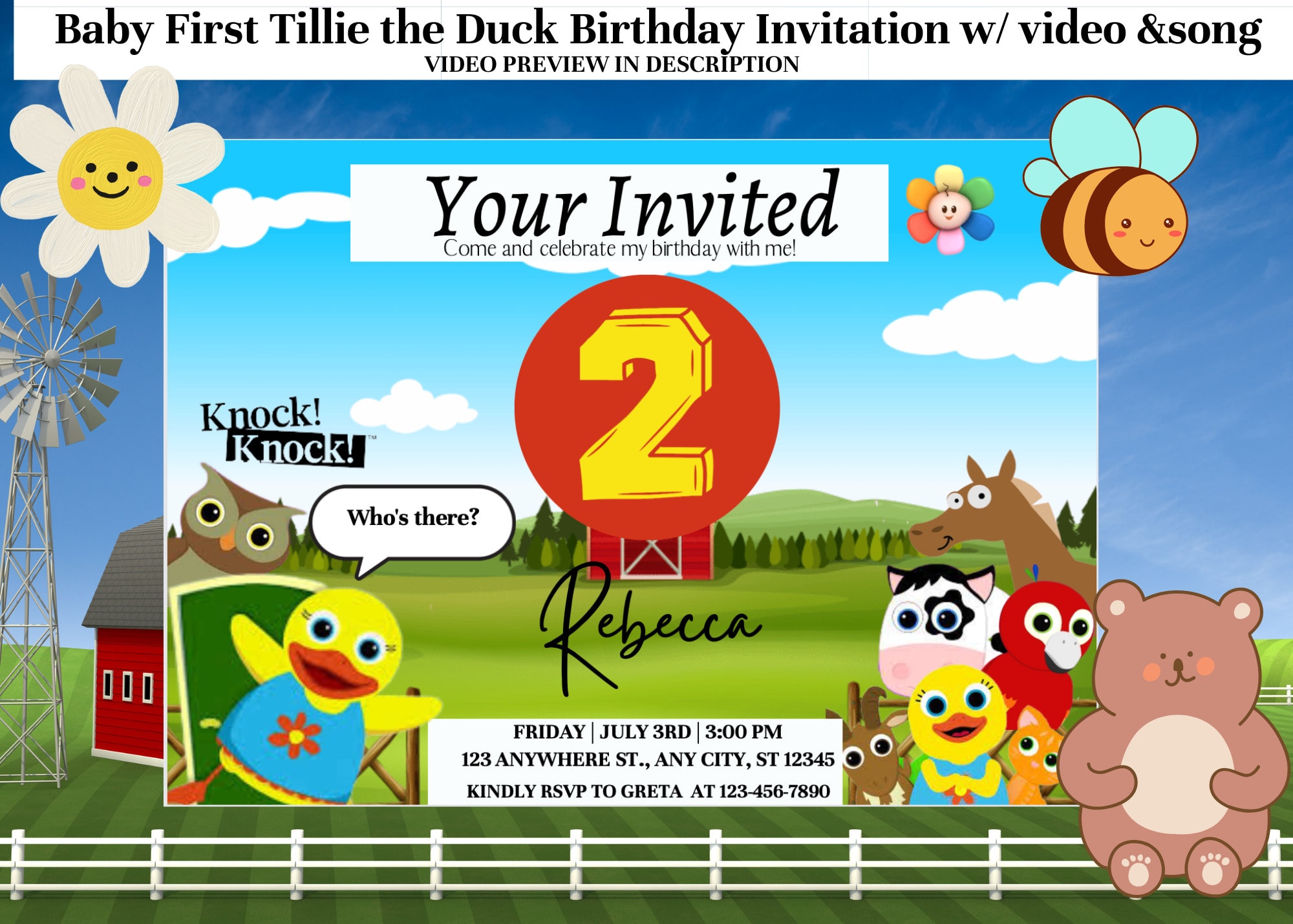 Babyfirst Birthday Invitation, Tillie the Duck, Babyfirst Party, First ...