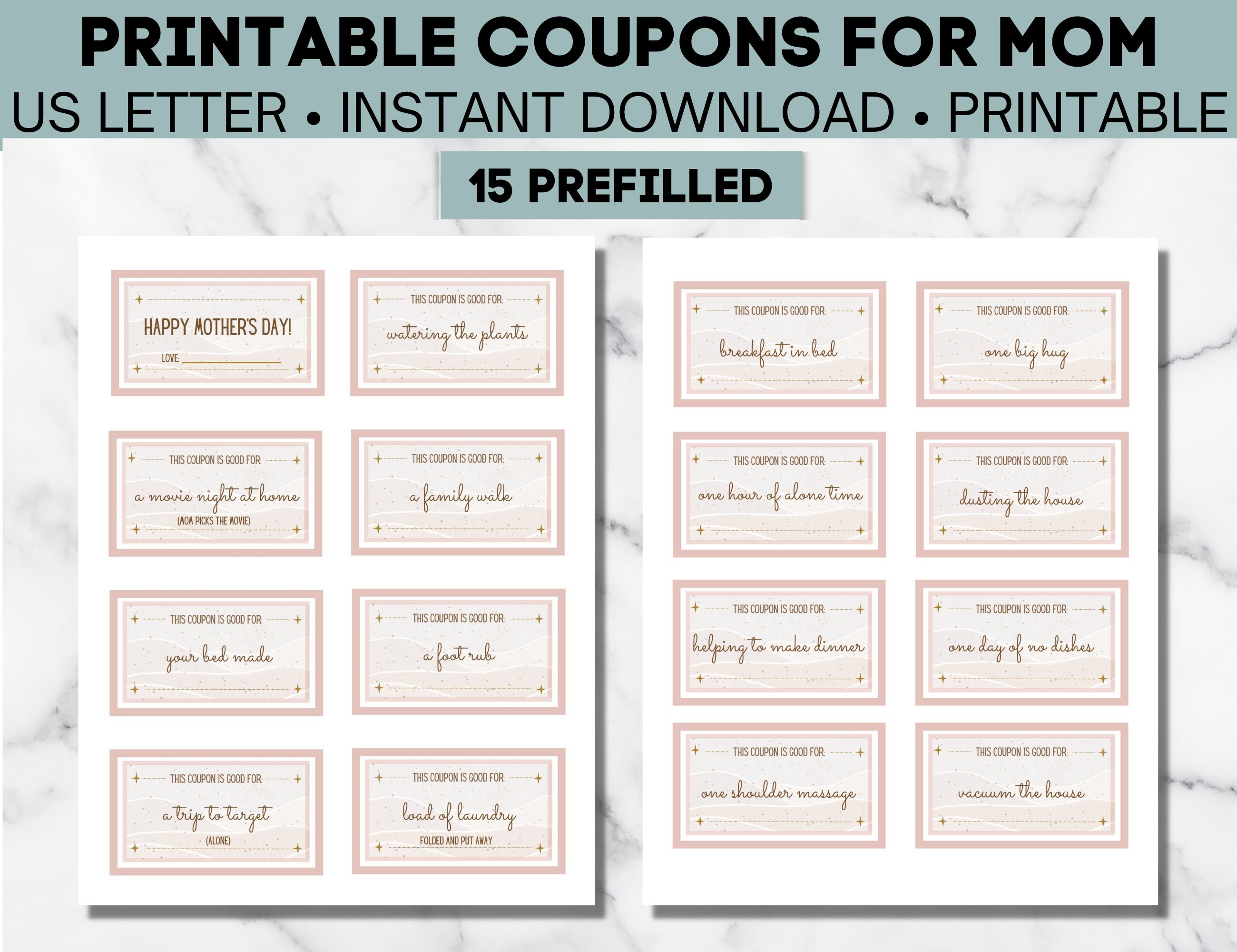 Mothers Day Coupon Book, Printable Gift for Mom - Etsy