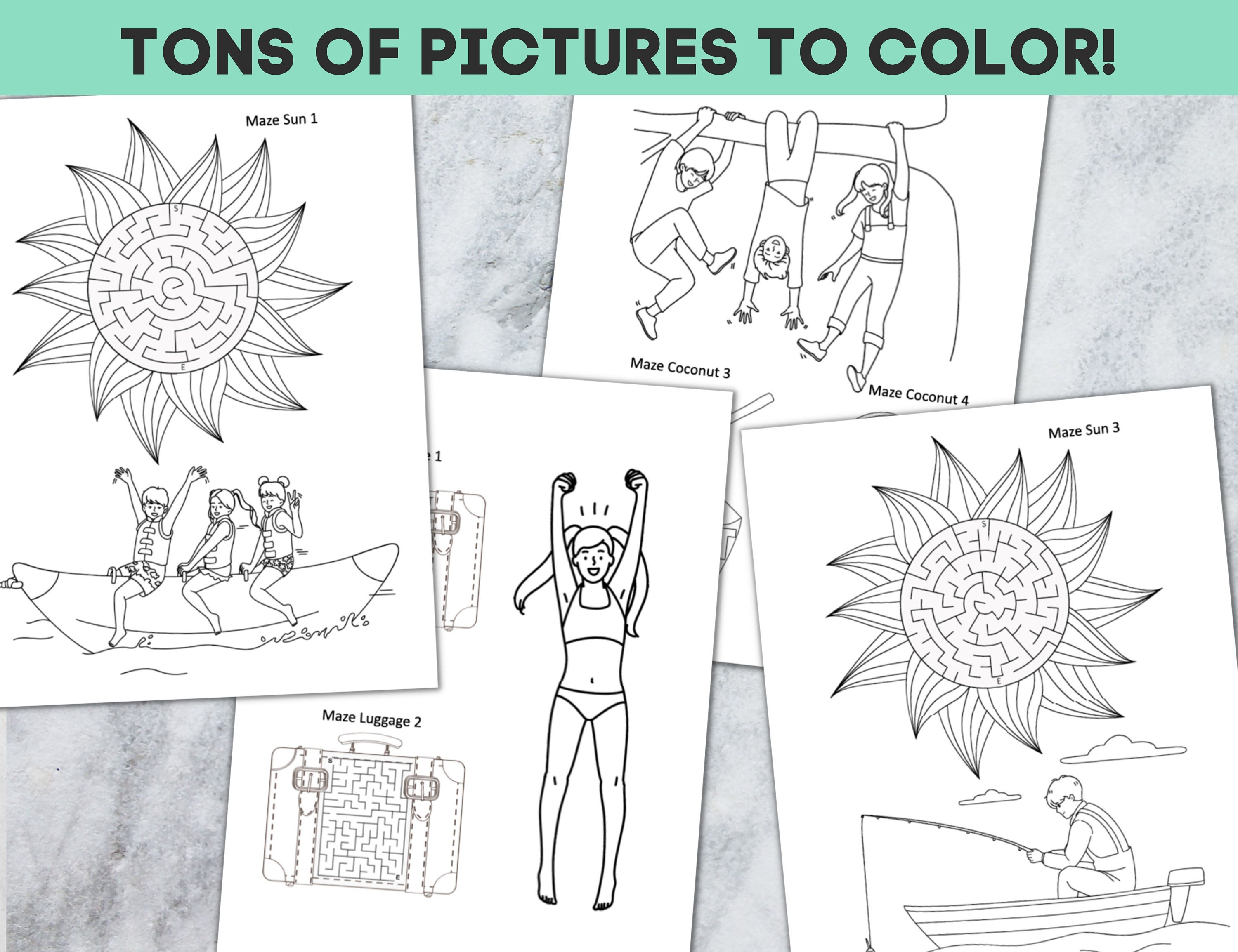 Summer Activity Pack, Printable Summer Maze Coloring Pages - Etsy