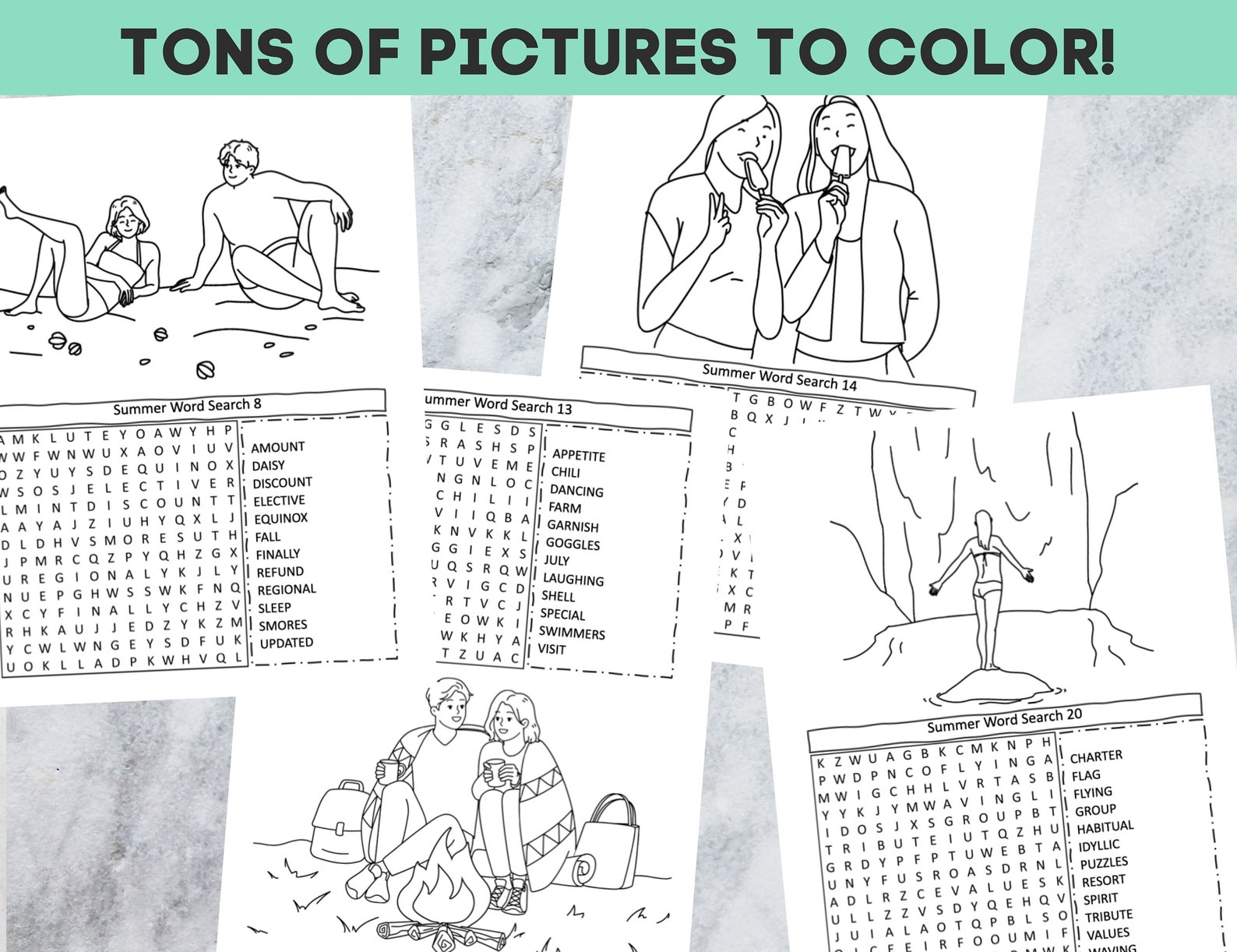 Summer Activity Pack, Printable Summer Word Search Coloring Pages - Etsy