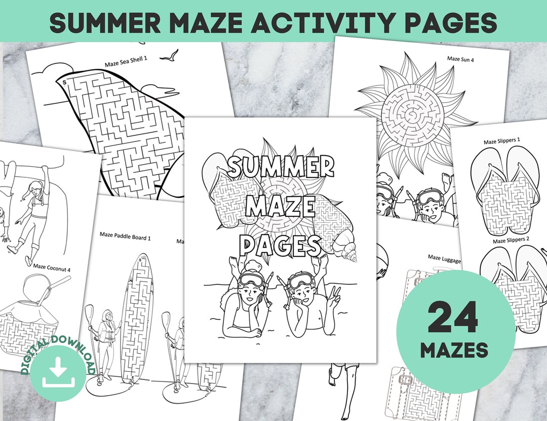 Summer Activity Pack, Printable Summer Maze Coloring Pages - Etsy