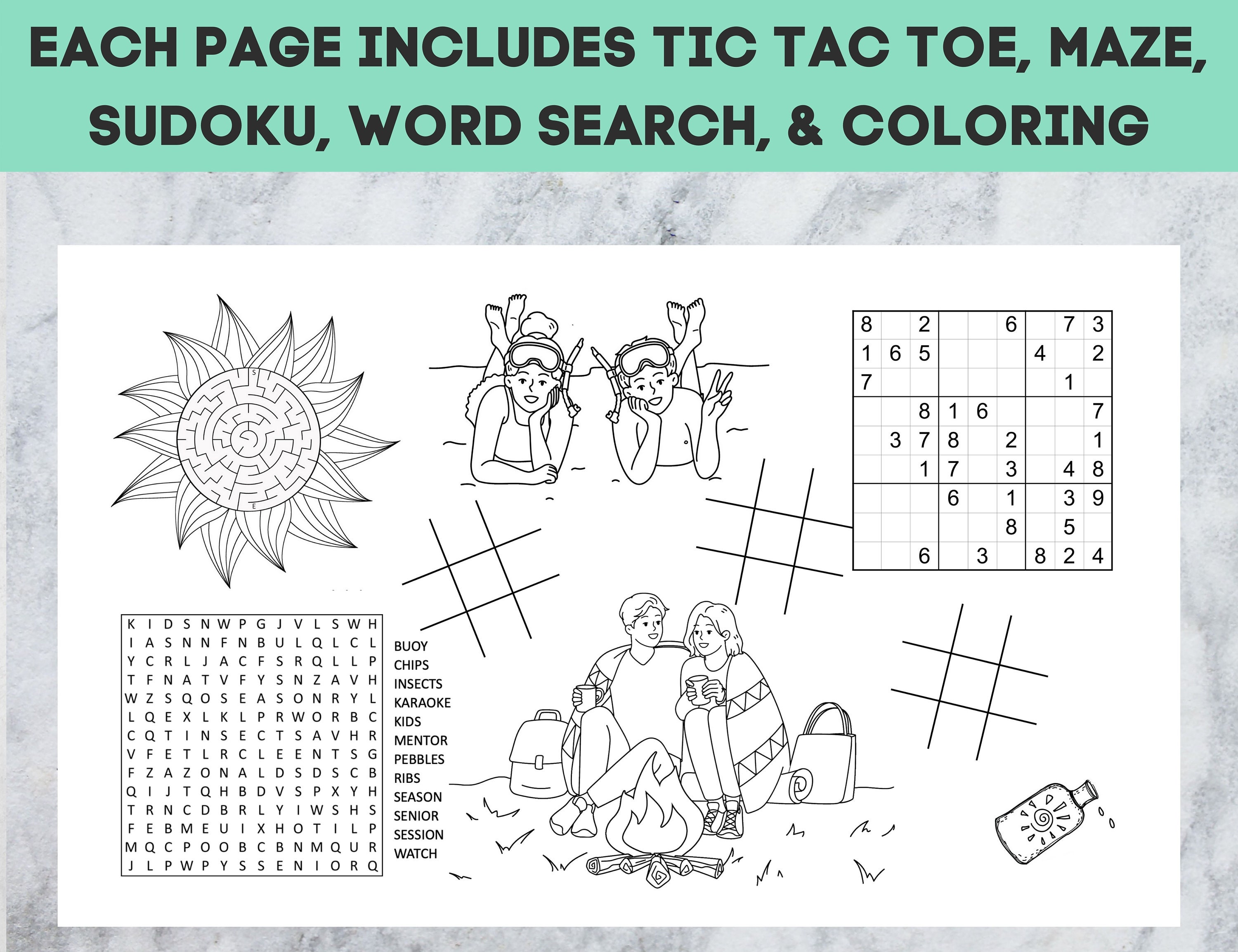 Summer Activity Placemats, Kids Printable Activity Placemats, Sudoku ...