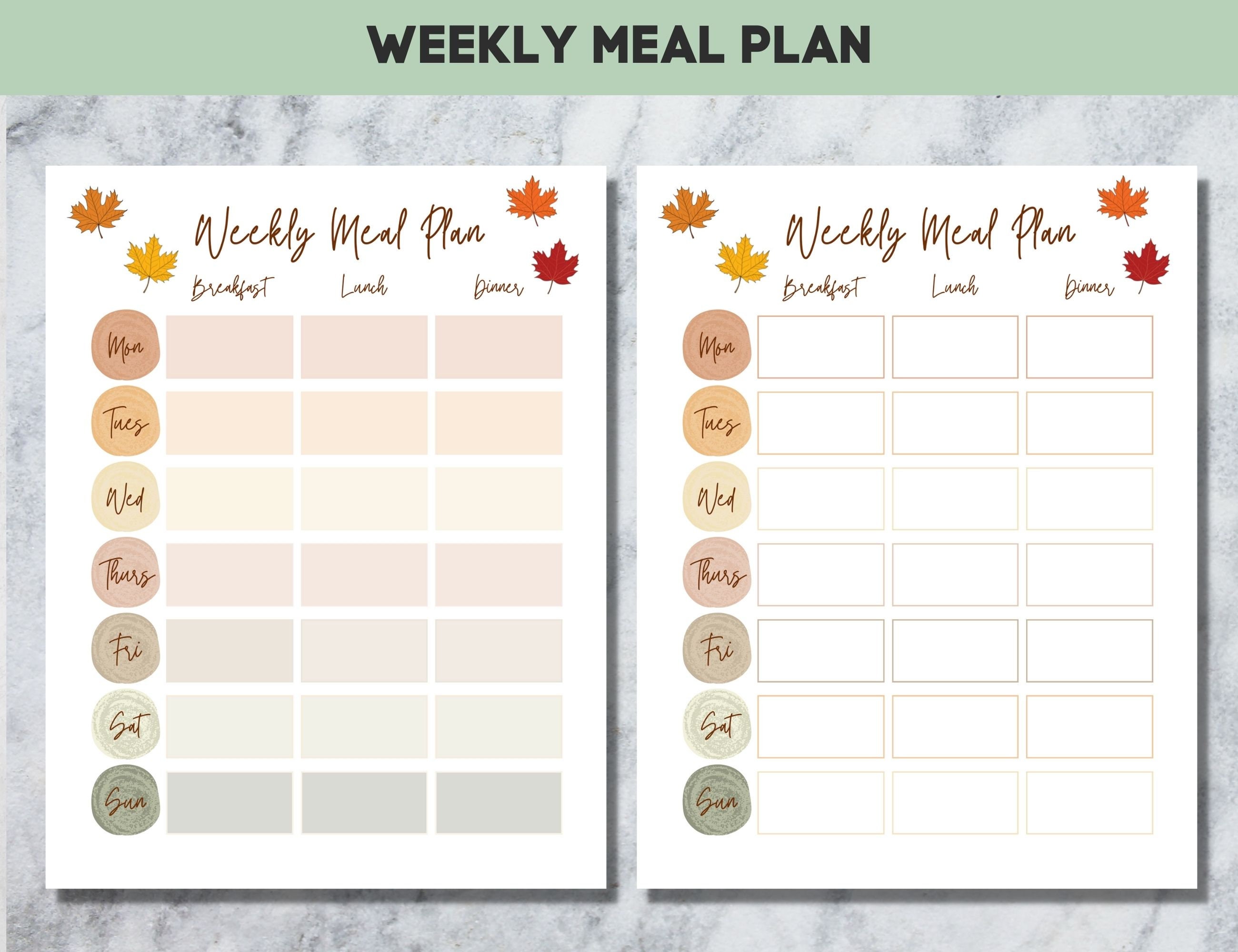 Fillable Meal Planner, Fall Printable Meal Plan, Editable Meal Plan ...
