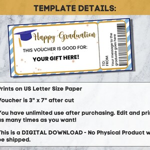 Printable Graduation Gift Coupon, Custom Gift Voucher, Editable ...