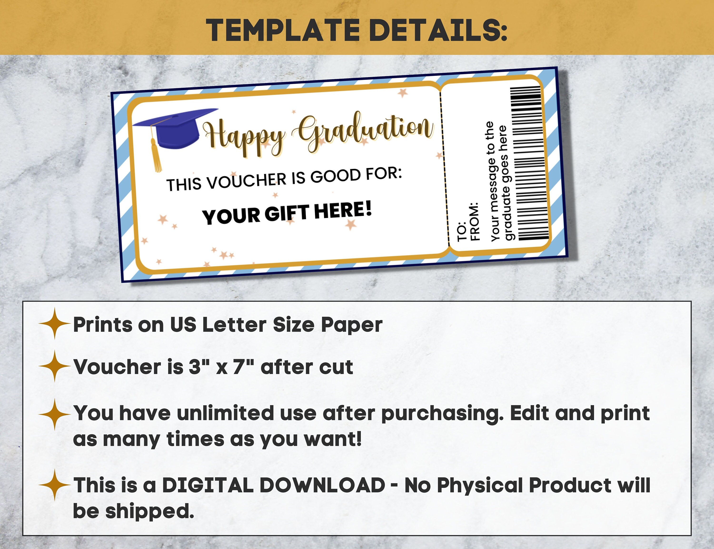 Printable Graduation Gift Coupon, Custom Gift Voucher, Editable ...