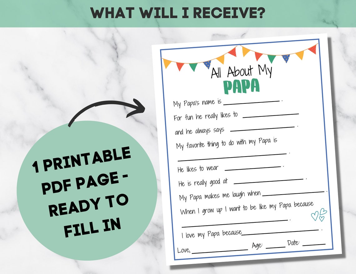 Father's Day Questionnaire All About My Papa Sentimental - Etsy