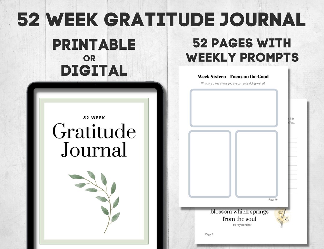 Weekly Gratitude Journal, 52 Week Digital Gratitude Journal With ...