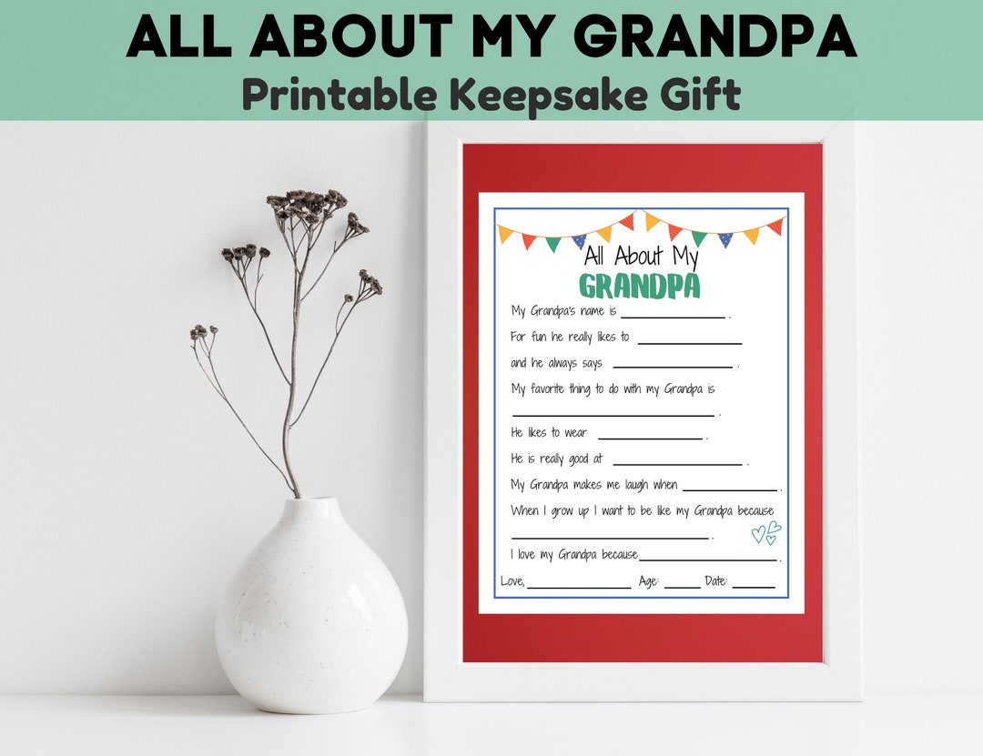 All About My Grandpa, Father's Day Questionnaire, Grandparents Day ...