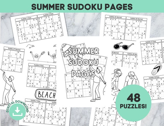 Summer Activity Pack Printable Summer Sudoku Coloring Pages - Etsy