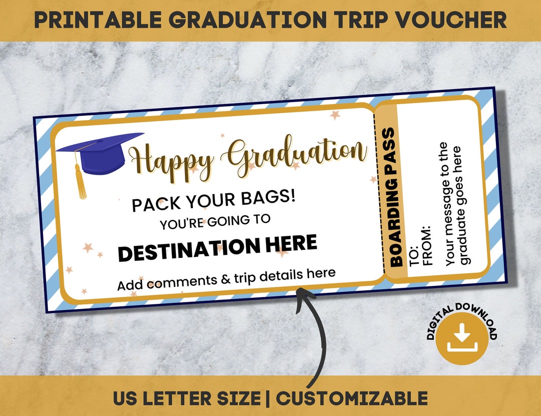 Graduation Gift Boarding Pass, Printable Trip Voucher, Printable ...
