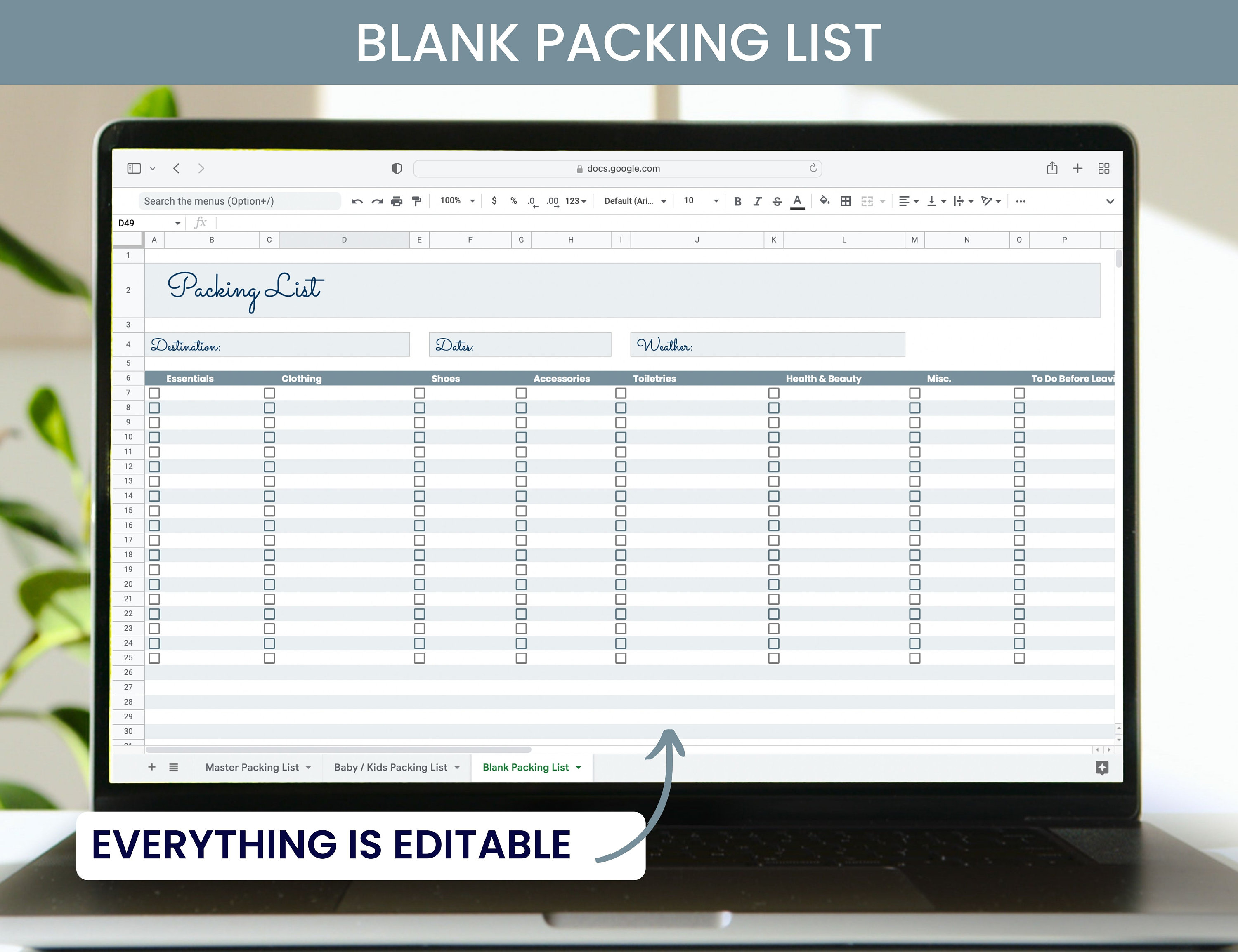 Editable Packing List, Packing List Spreadsheet, Kids, Baby, Family ...