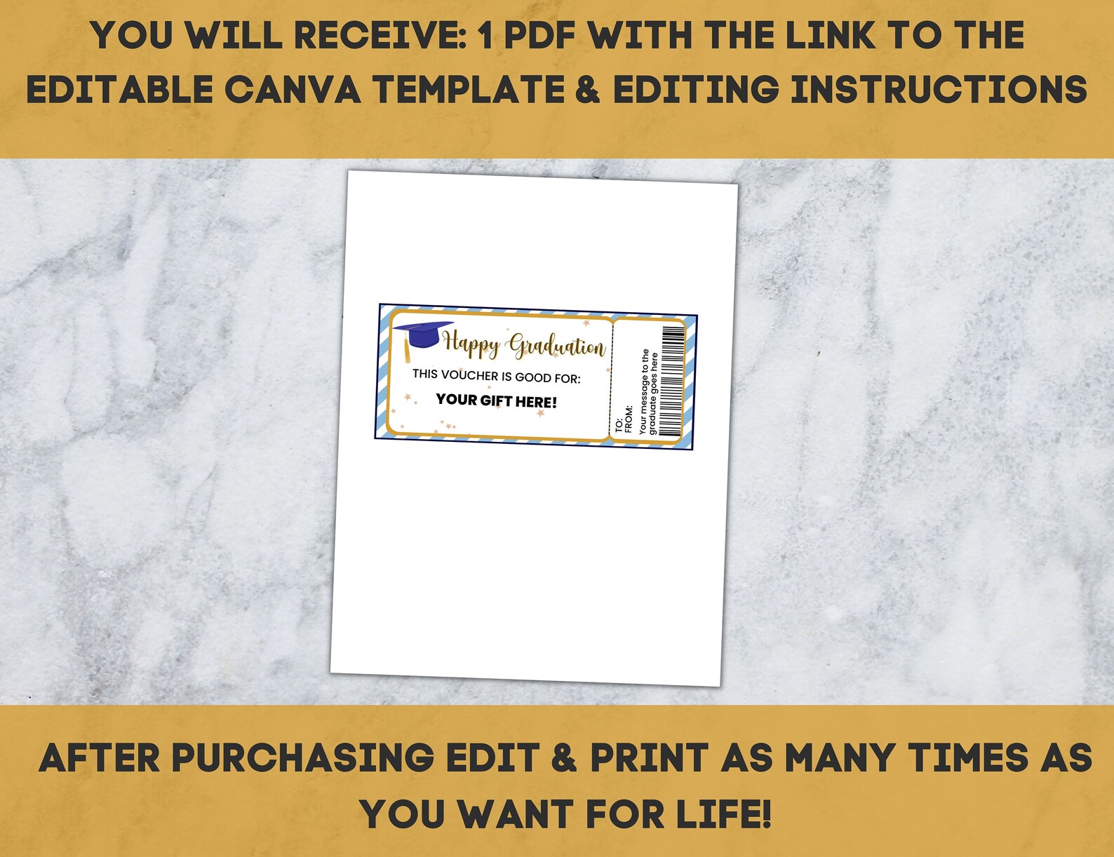 Printable Graduation Gift Coupon, Custom Gift Voucher, Editable ...