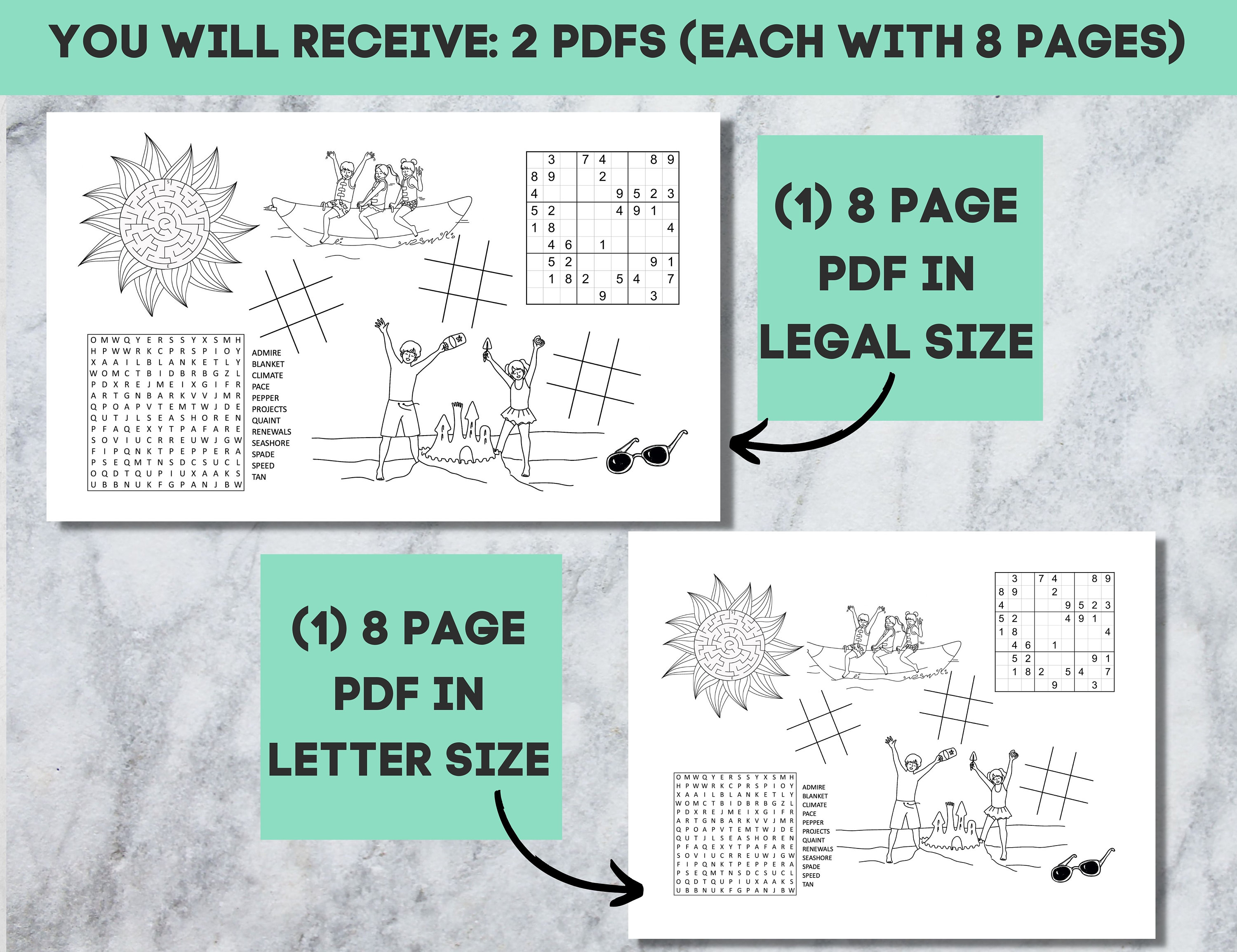 Summer Activity Placemats, Kids Printable Activity Placemats, Sudoku ...
