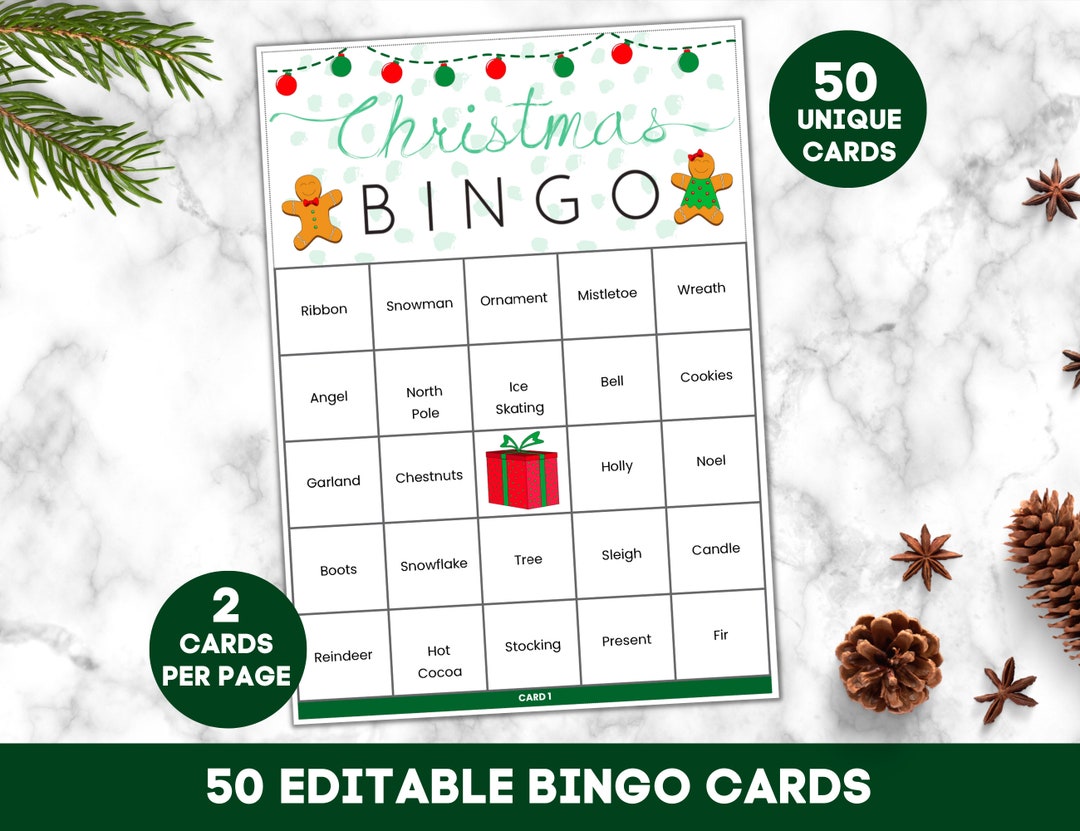 Christmas Bingo, 50 Christmas Bingo, Christmas Bingo Printable Game ...