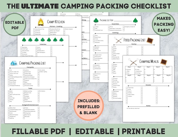 Camping Planner Checklist Camping Packing List Editable - Etsy