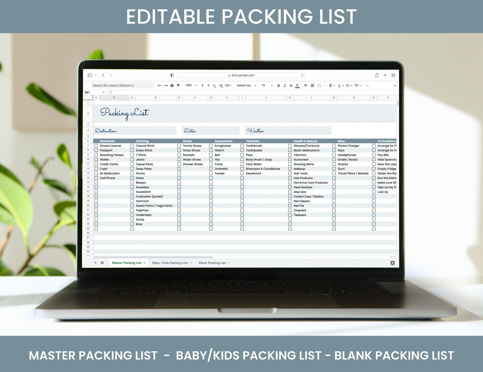 Editable Packing List, Packing List Spreadsheet, Kids, Baby, Family ...