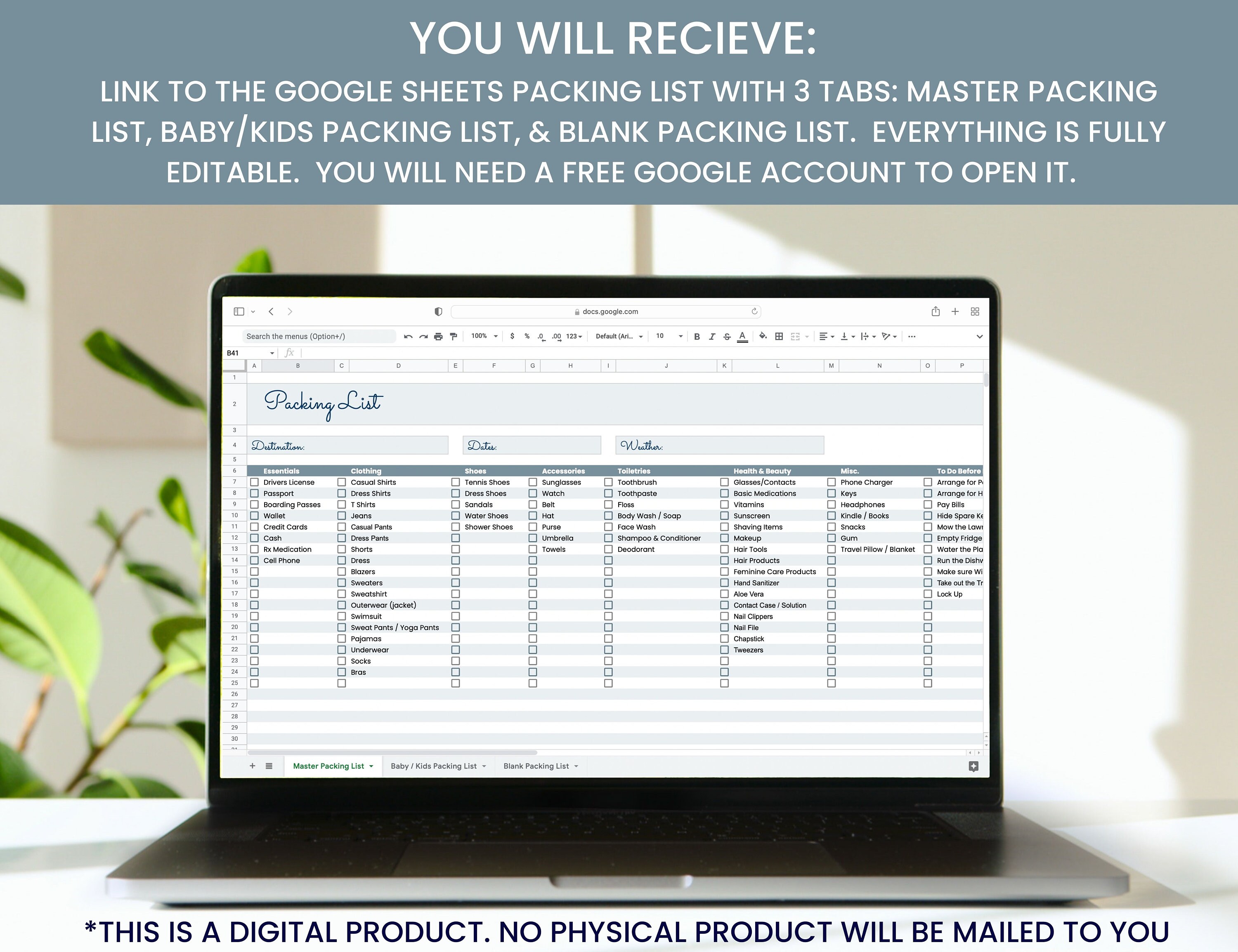 Editable Packing List, Packing List Spreadsheet, Kids, Baby, Family ...