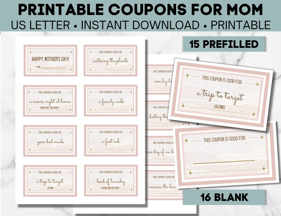 Mothers Day Coupon Book Printable Gift for Mom - Etsy
