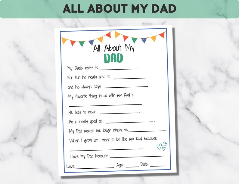 Fathers Day Questionnaire All About My Dad Sentimental Etsy